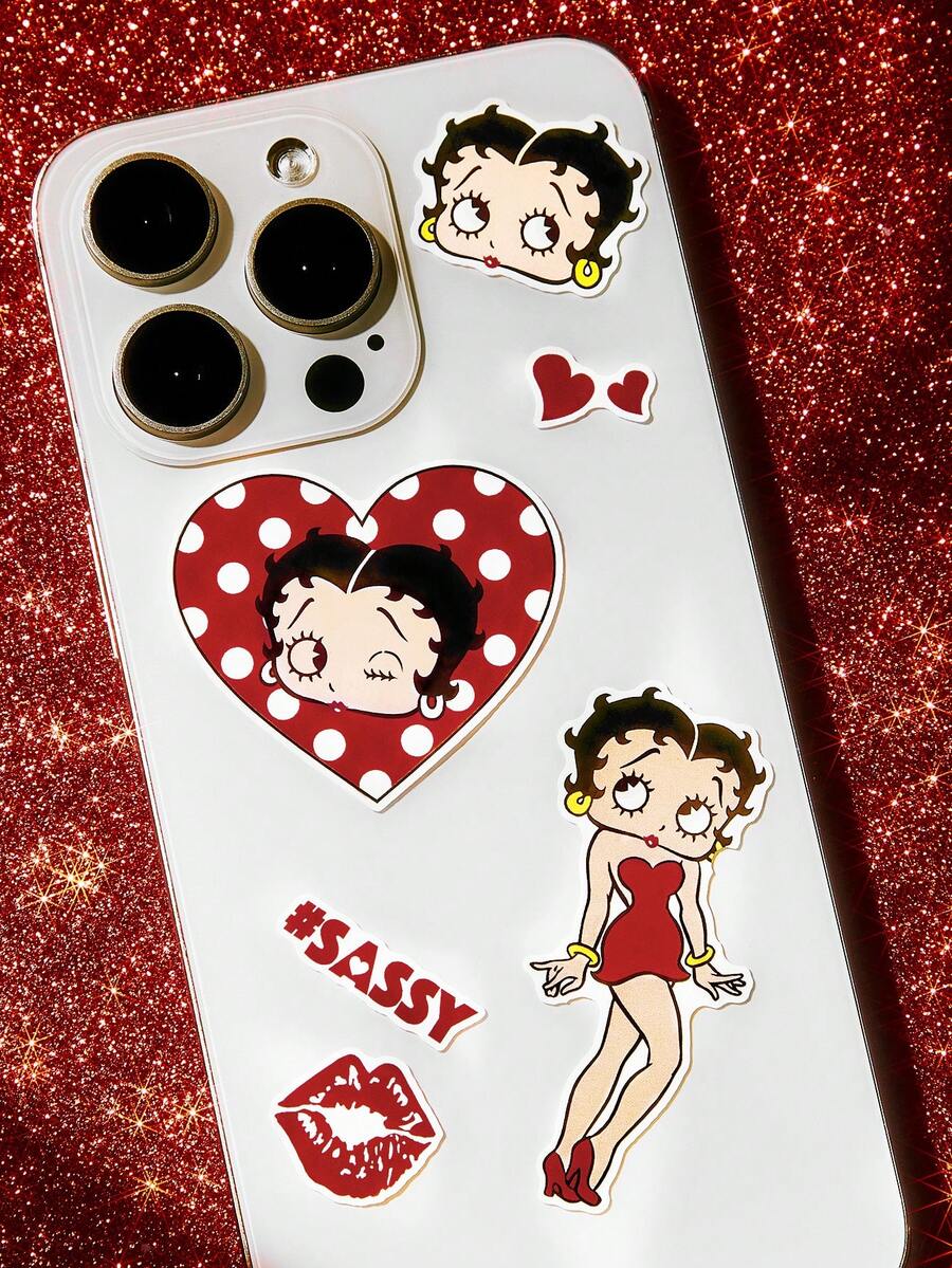 Betty Boop x SHEIN 2pcs Cartoon Character & Striped Pattern Sticker Set ...