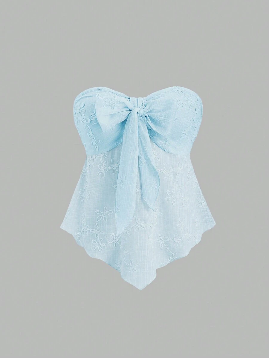 Sweetra Textured Fabric Twist Bandeau Top Y2K Outfit | SHEIN USA