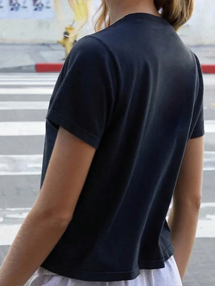 Tween Girl Round Neck Short Sleeve Numeric Print Fitted Casual Daily T ...