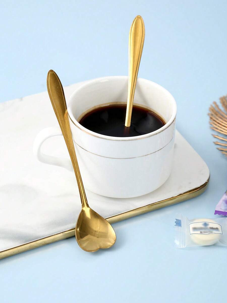 4 piezas Cuchara con diseño de corazón, cucharilla de café moderna y ...