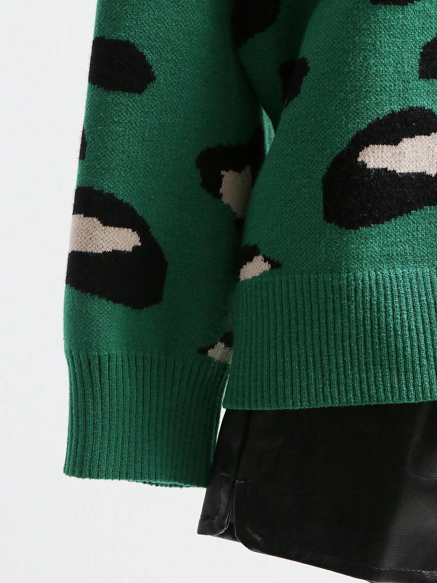 SHEIN Relaxiva Casual Color Block Leopard & Tiger Pattern Loose V-Neck ...