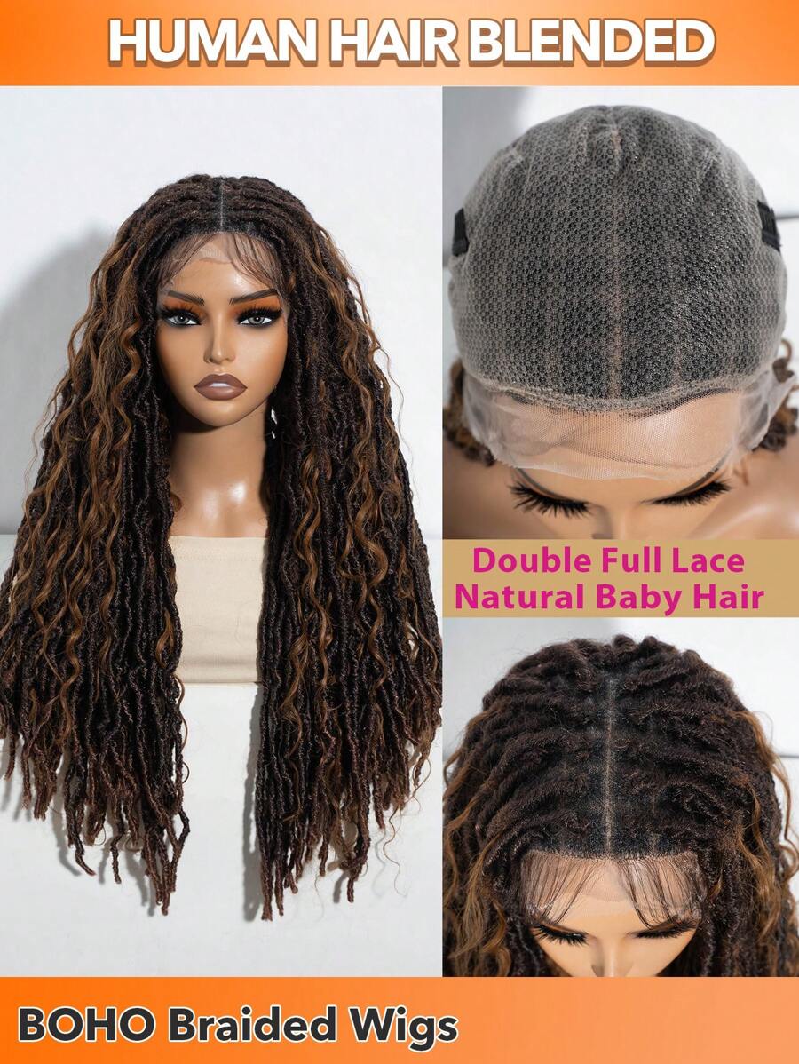 Boho Box Braides Full Lace Wigs With Human Hair Curls Bohemian Human ...