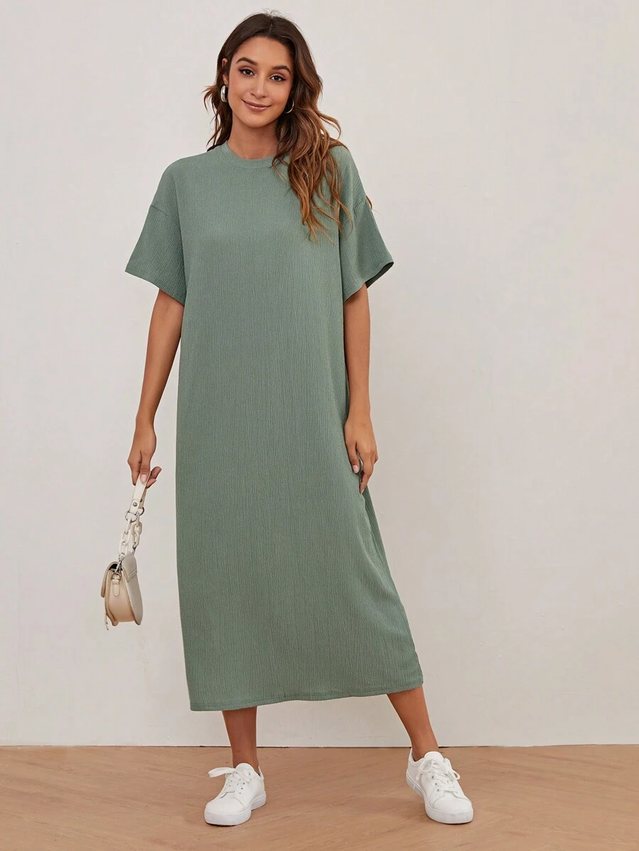 Mulvari Drop Shoulder Solid Dress | SHEIN USA