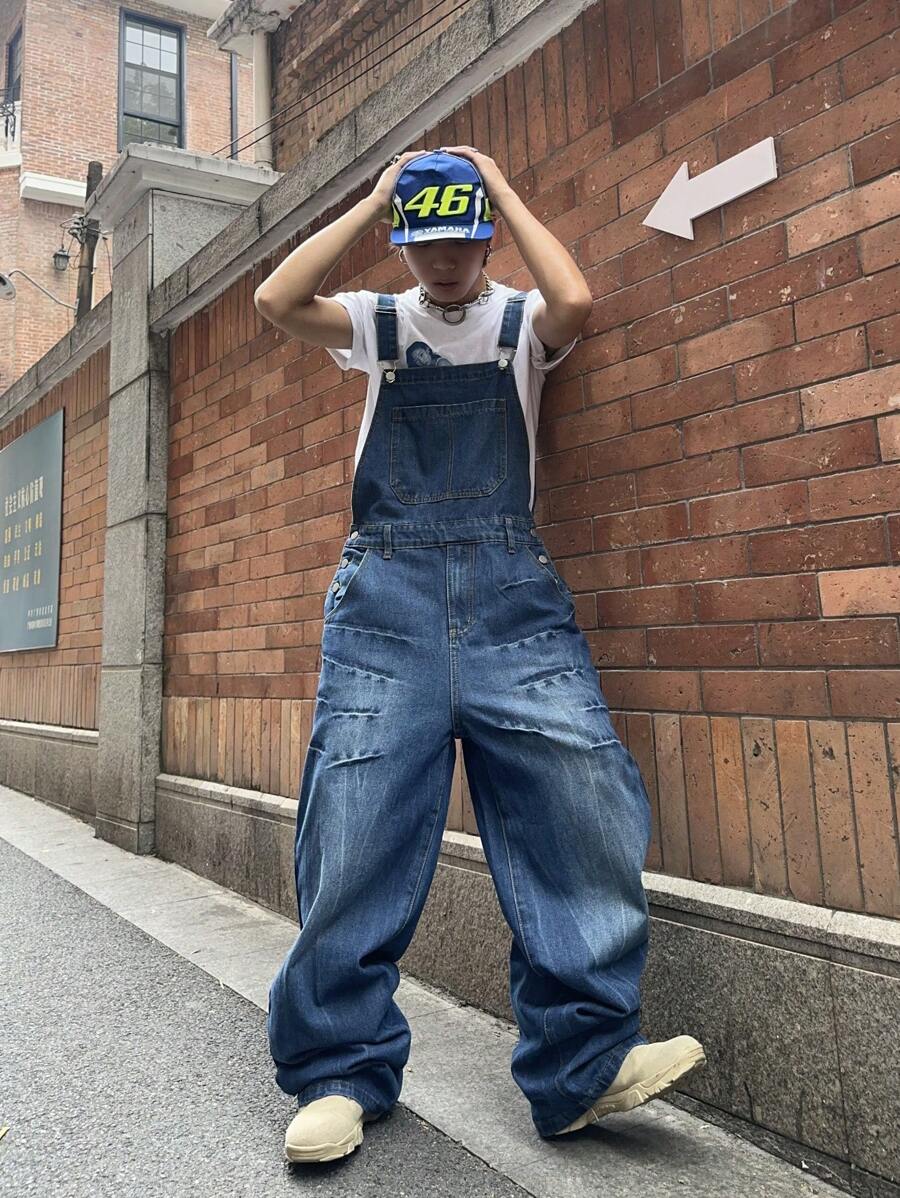 Manfinity EMRG Men's Casual Washed Relaxed Fit Denim Bib Overalls ...