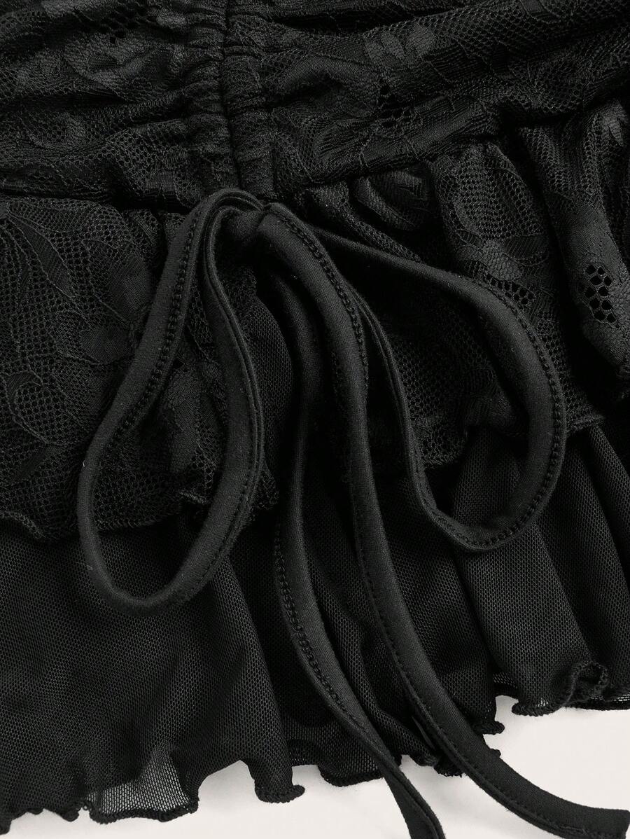 SHEIN ICON Ultra Low-Waist Lace & Mesh Double-Layer Pleated Wrap-Tie High-Slit Women's Skirt ...