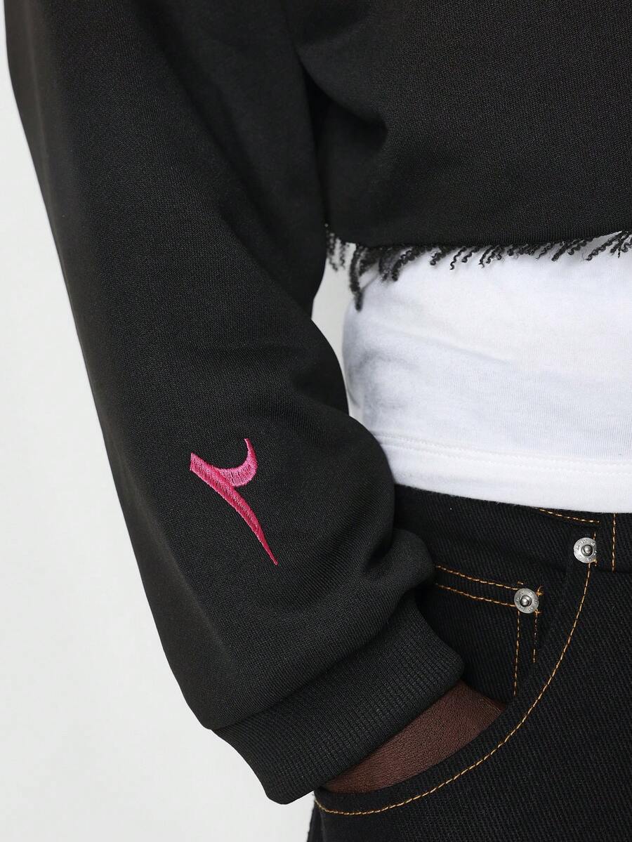 SUMWON Crop Fit Raw Edge Hem Sweatshirt With Arabic Letter & Number ...