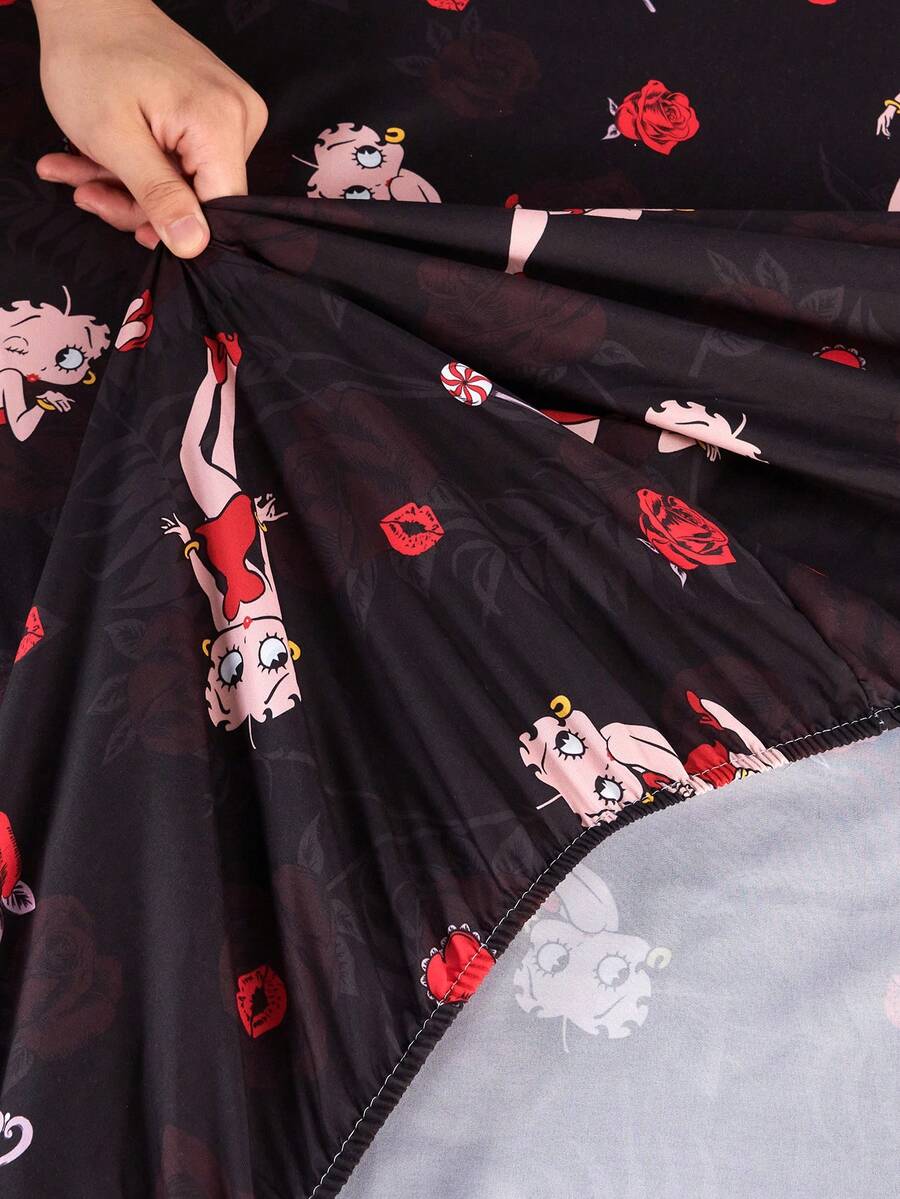 Betty Boop x SHEIN Cartoon Characters & Heart Lip Printed Fitted Sheet ...