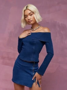 MISSGUIDED Pleat Stitch Off-Shoulder Back Zip Closure Long Sleeves ...