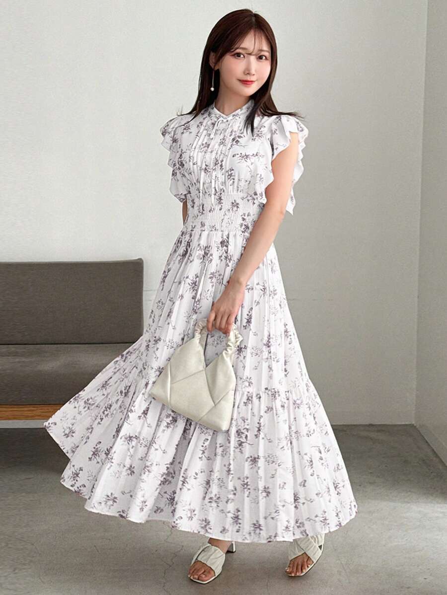 FRIFUL Women's Ditsy Floral Cap Sleeve Ruffle Hem Vacation Dress ...