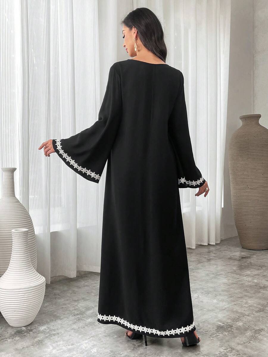 SHEIN Najma Women's Patchwork Ribbon Flared Sleeve Long Loose Modest ...