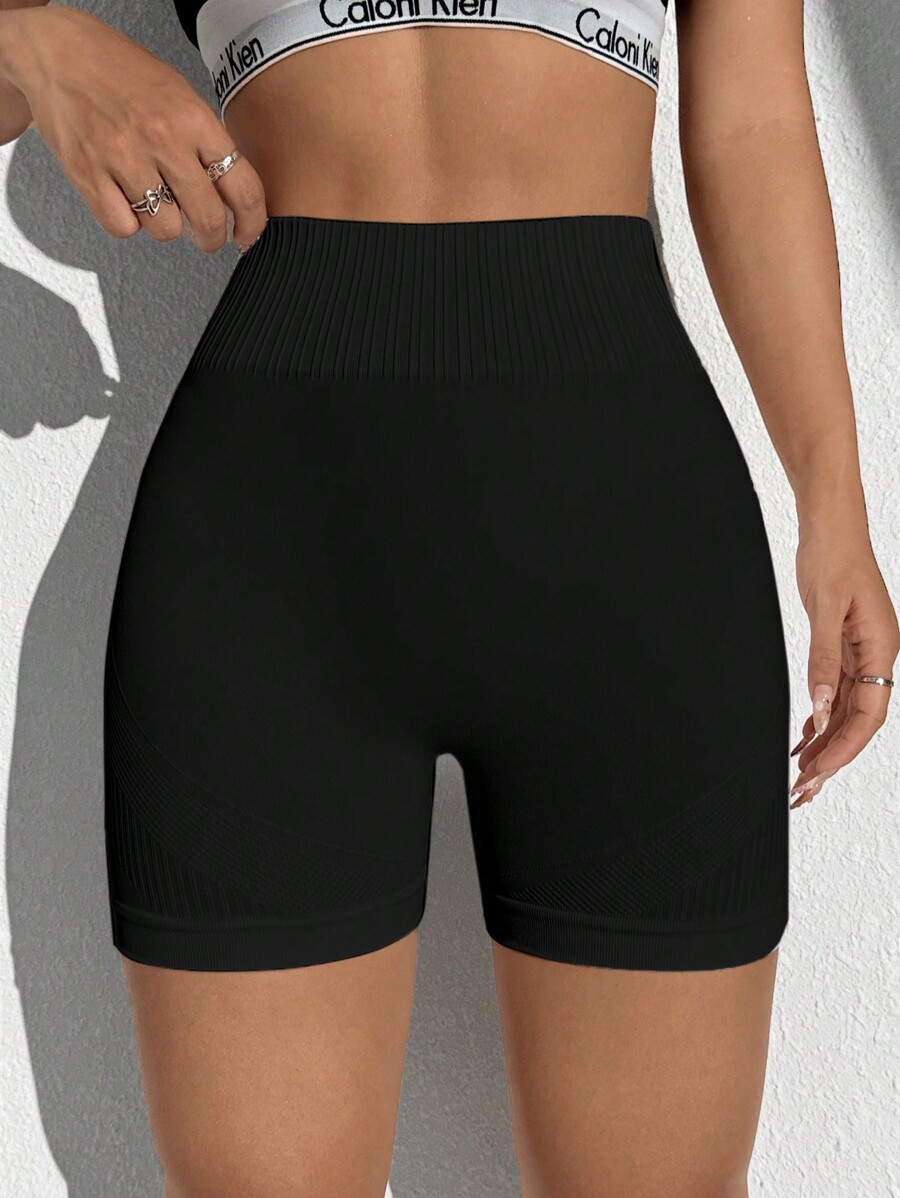 SHEIN Sport Studio Women's Solid Color Seamless Sports Shorts, Slim Fit ...