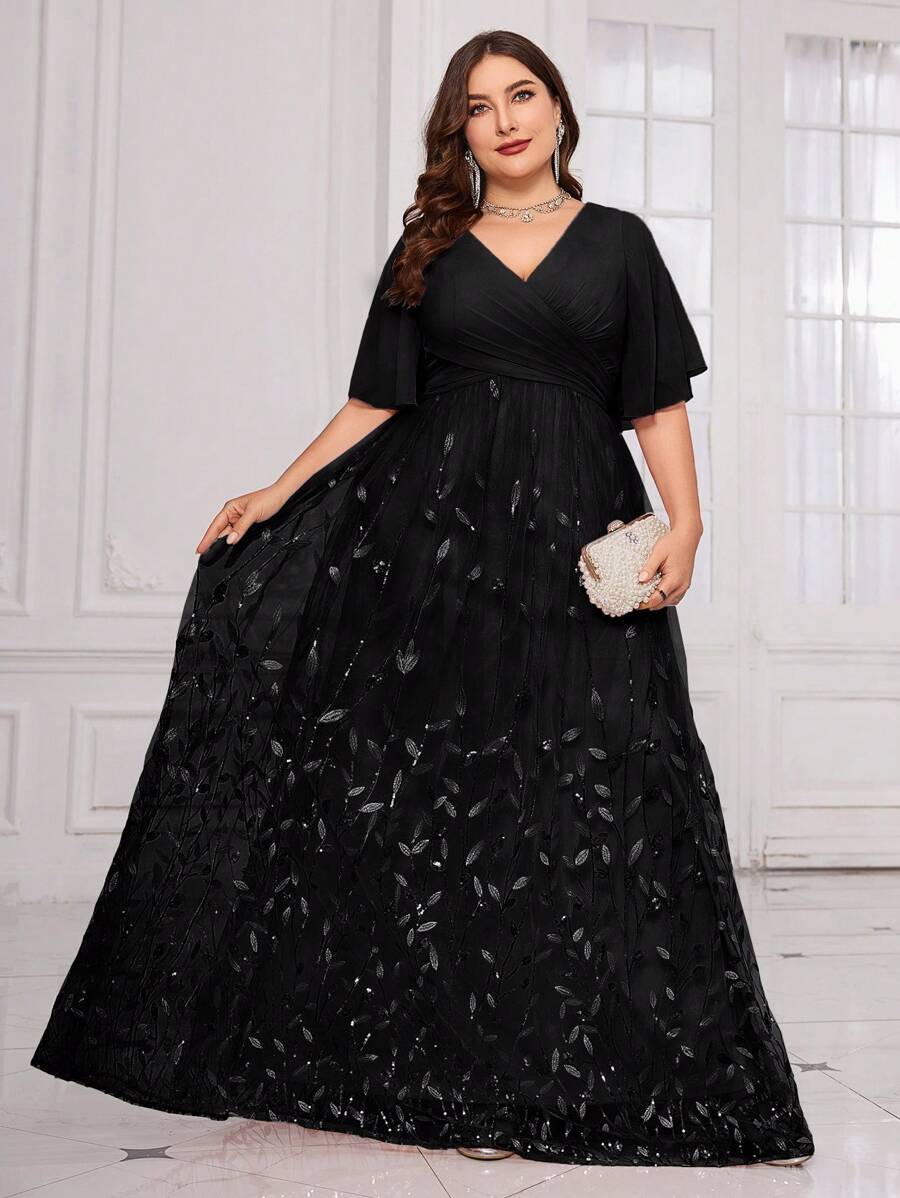 UNITHORSE Plus Size [Random Cut] V-Neck Ruched Sleeve, Pleated Front ...