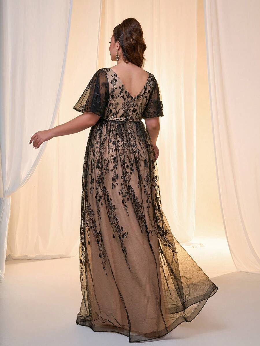 Robe de soirée maxi en maille de couleur contrastée avec manches ...