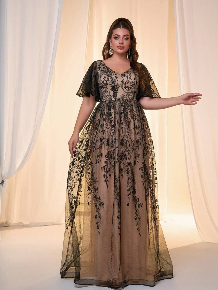 Robe de soirée maxi en maille de couleur contrastée avec manches ...