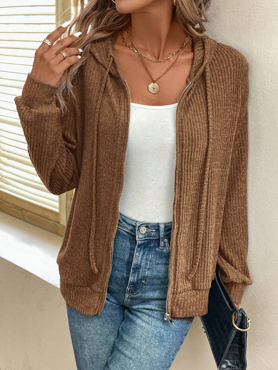 SHEIN LUNE Plus Size Women's Solid Color Long Sleeve Zipper Front Hooded Casual Sweatshirt ...