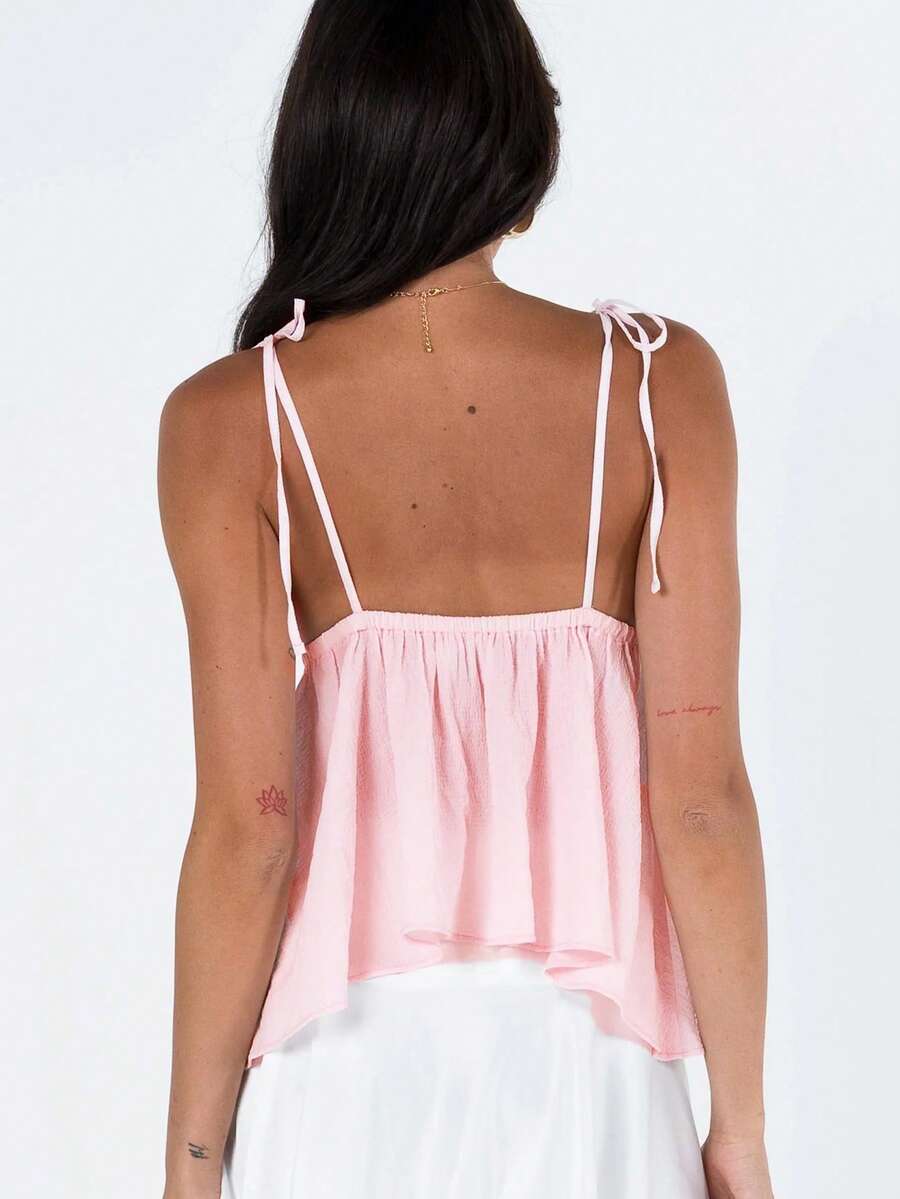 SHEIN Essnce Women's Solid Color Spaghetti Strap Ruffled Hem Cami ...