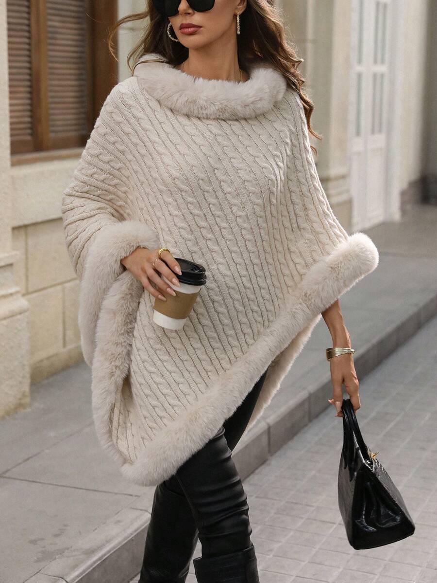 Aveloria Modichic Versatile Fluffy Trim Loose Fit Poncho Batwing ...
