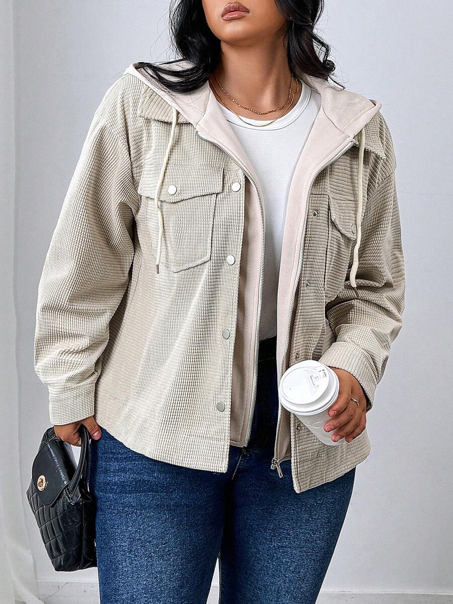 SHEIN Frenchy Plus Size Vintage Barnfit Fawn Corduroy Hooded Work ...