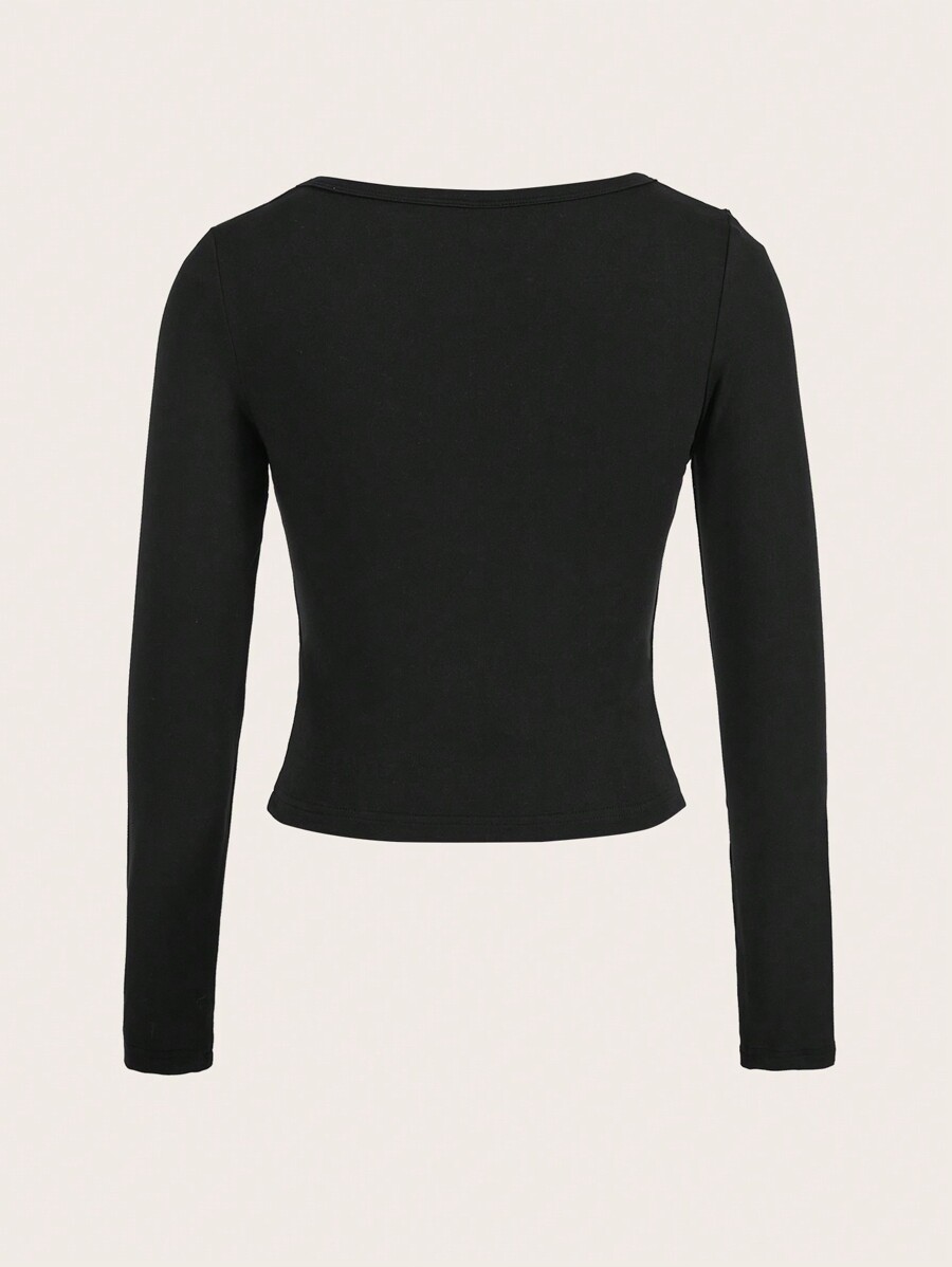 SHEIN EZwear Women's Simple Round Neck Black Tight Basic Long Sleeve T ...