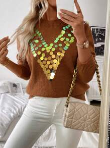 SHEIN LUNE Damen Sweatshirt mit Rundhalsausschnitt, einfarbig, mit ...