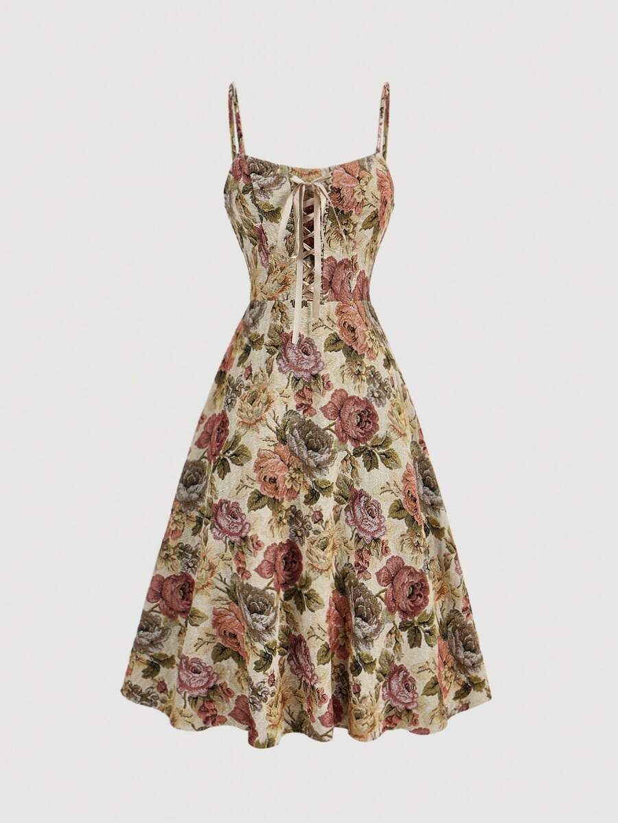 SHEIN MOD Vintage Oil Texture Tie Bow Mid-Length Dress, Fall/Winter ...