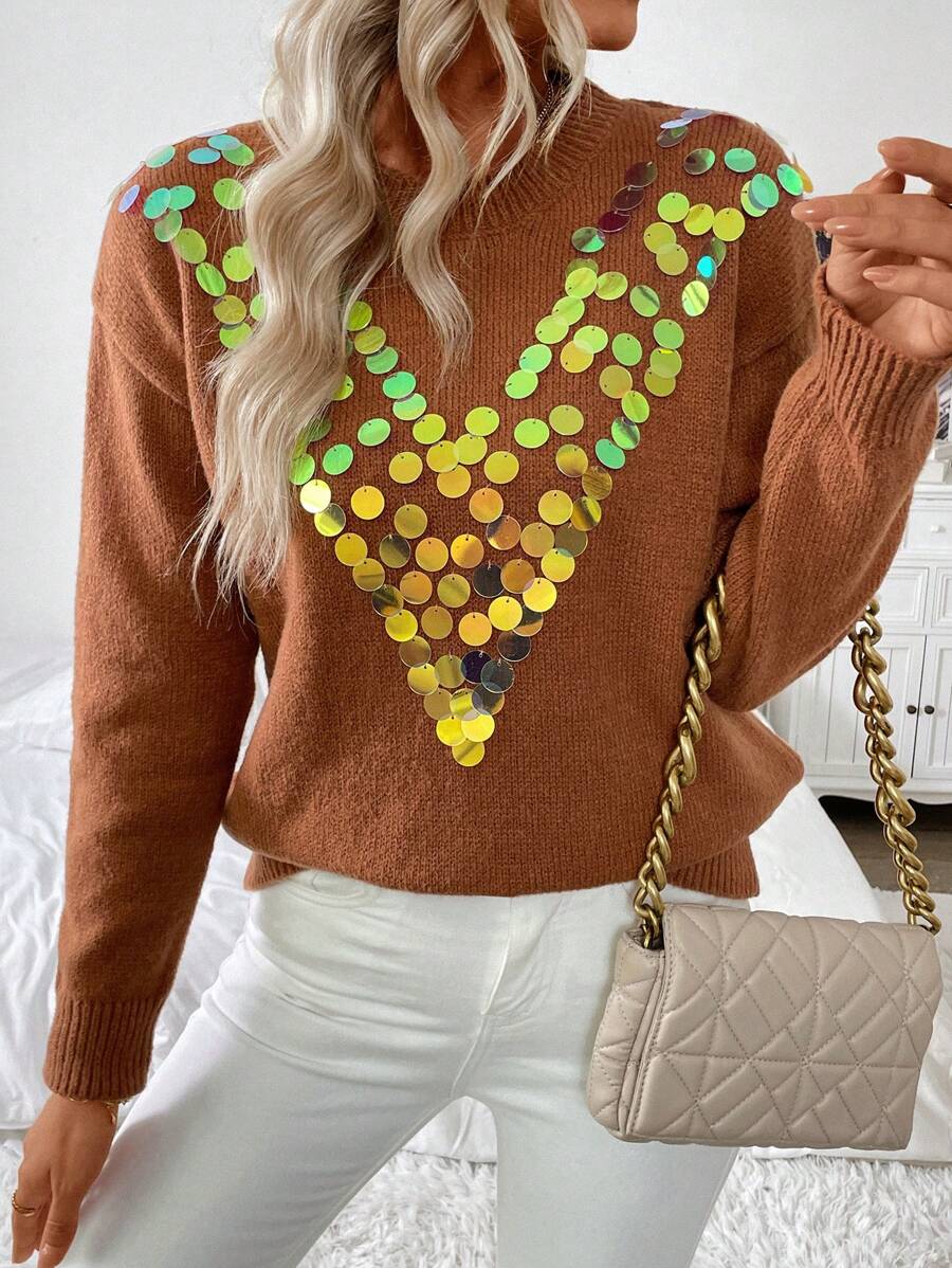 SHEIN LUNE Damen Sweatshirt mit Rundhalsausschnitt, einfarbig, mit ...