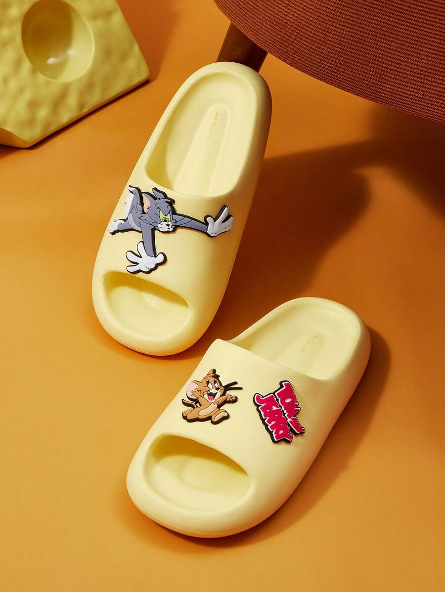 TOM & JERRY X SHEIN Ladies' Cartoon Letter Pattern Light Yellow Plastic ...