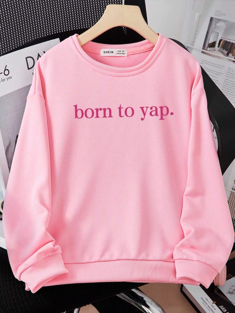 Tween Girl Teen School Style Minimalist Letter Print Crew Neck Pullover ...