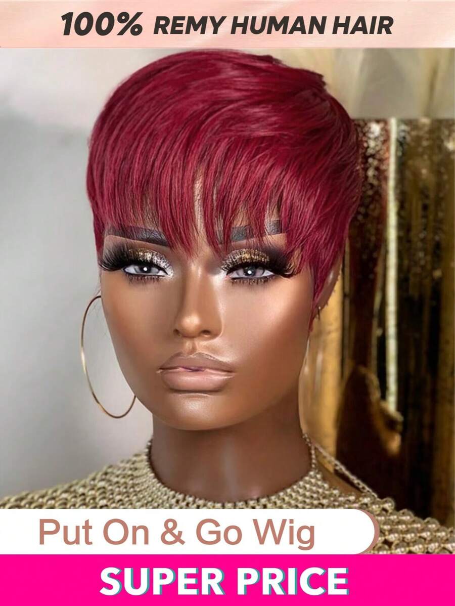 6inch Short Pixie Cut Glueless Wig With Bangs For Women, Natural ...