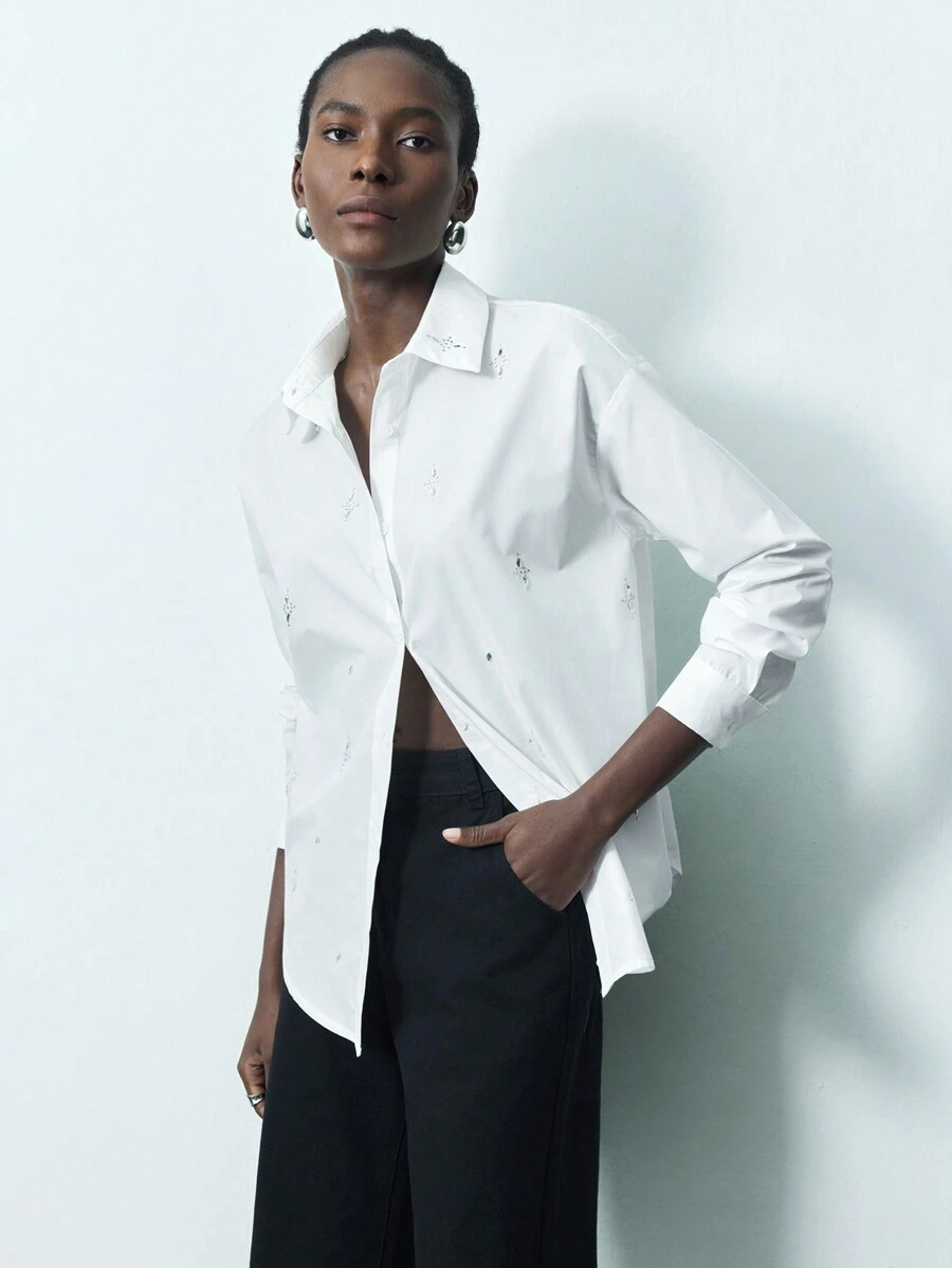 Maija Women Spring Turn-Down Collar Button Front Cotton Blouse With ...