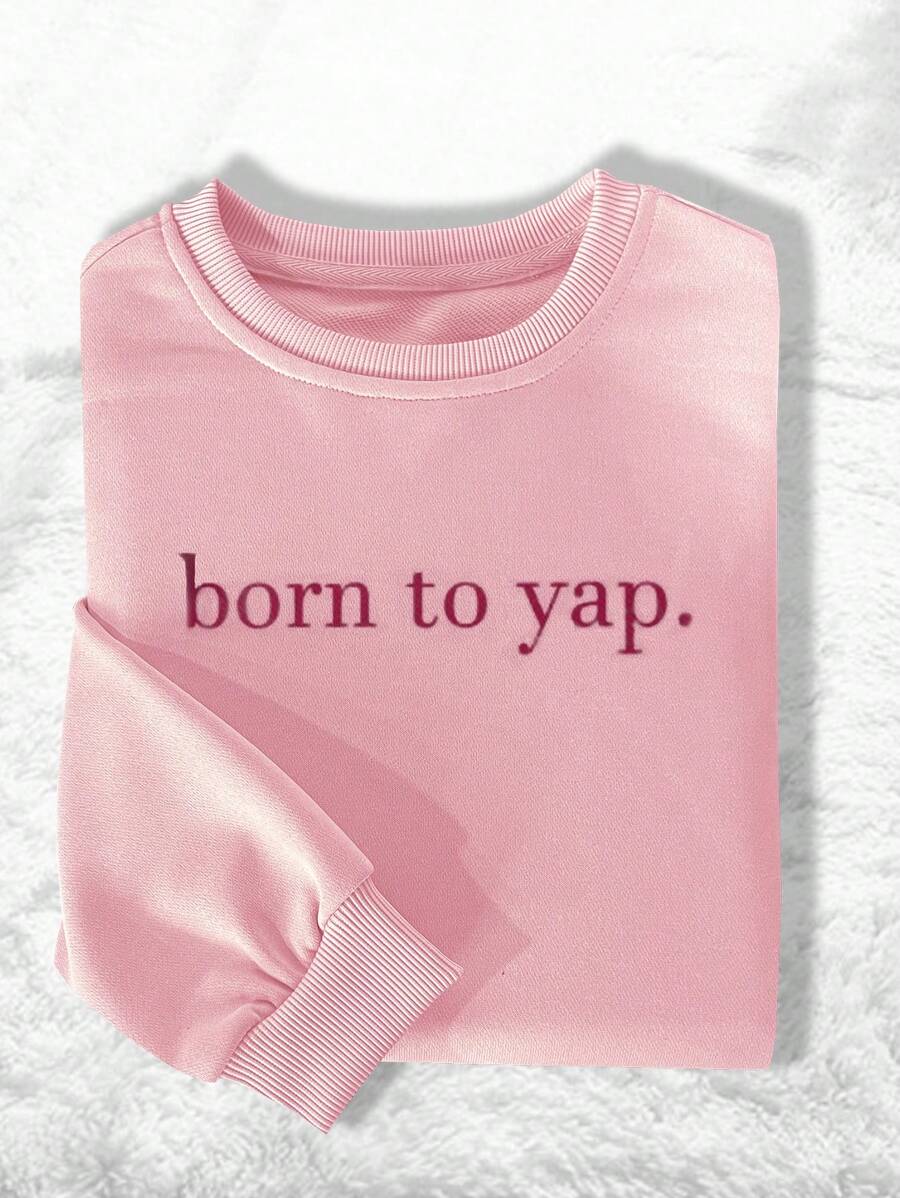 Tween Girl Teen School Style Minimalist Letter Print Crew Neck Pullover ...