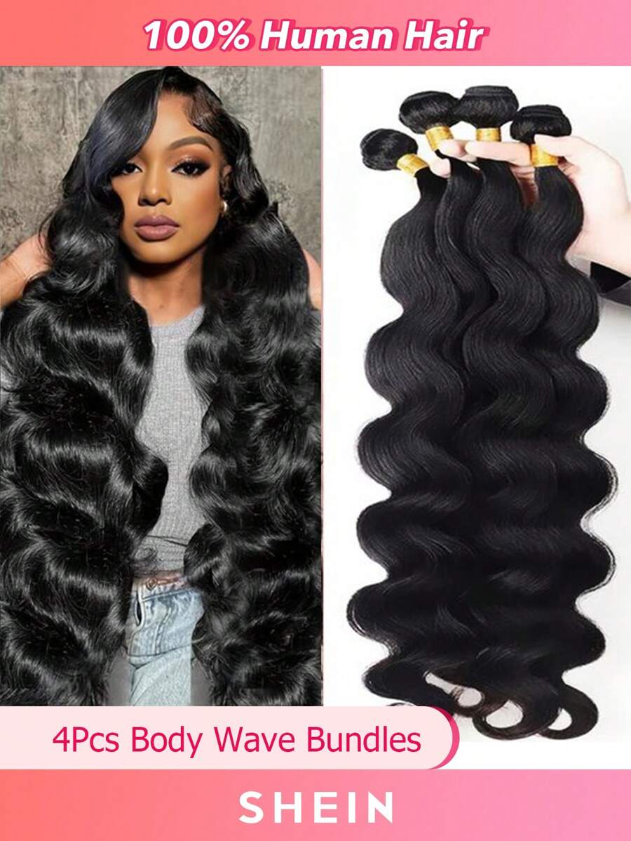 4pcs Body Wave Natural Black Virgin Human Hair Bundles Extension 8-30 ...