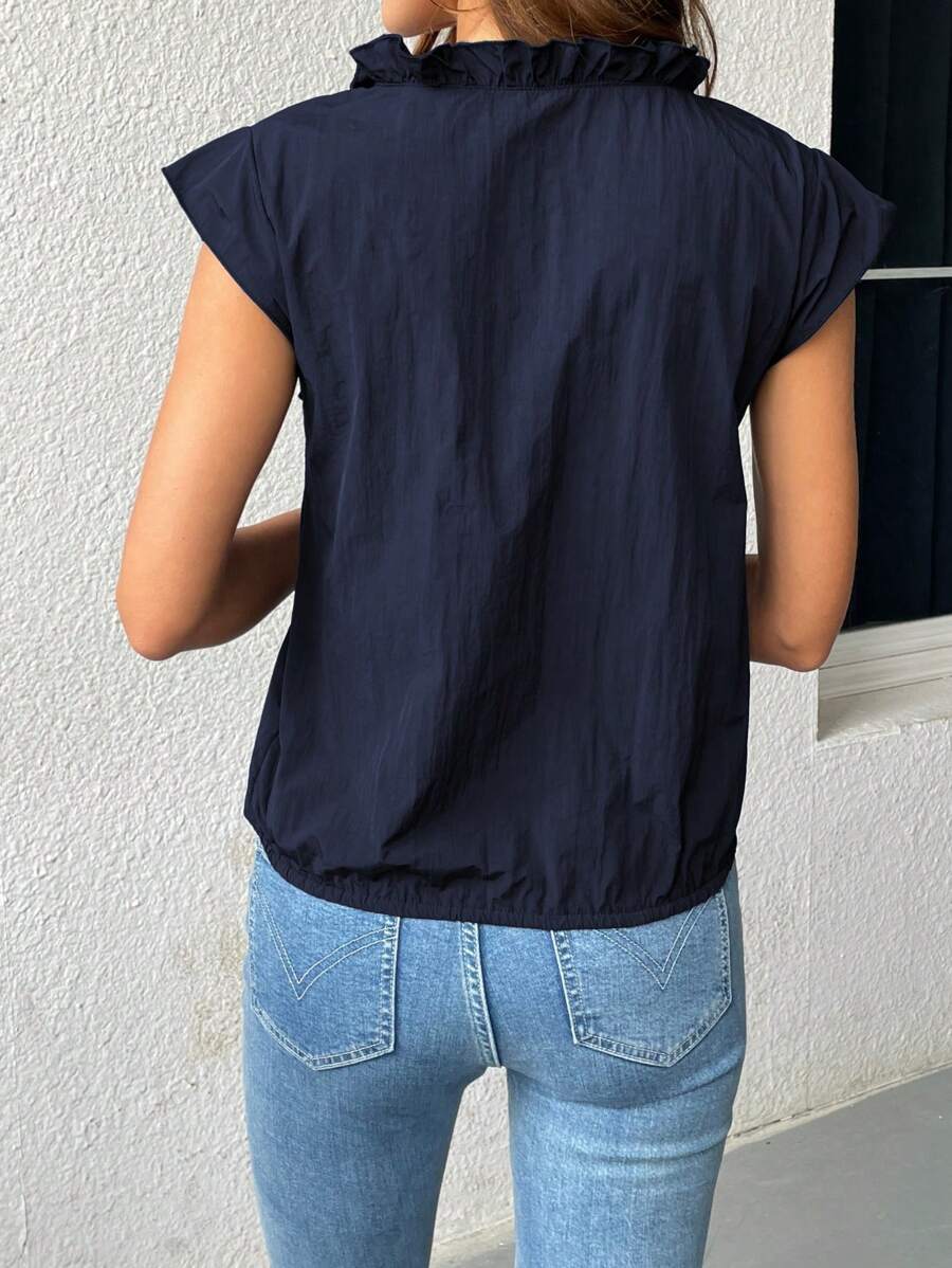 SHEIN Relaxiva Women Elegant Sleeveless Blouse With Ruffled Collar ...