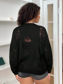 Enliva Plus Size Women Halloween Casual Versatile Distressed Hollow-Out ...