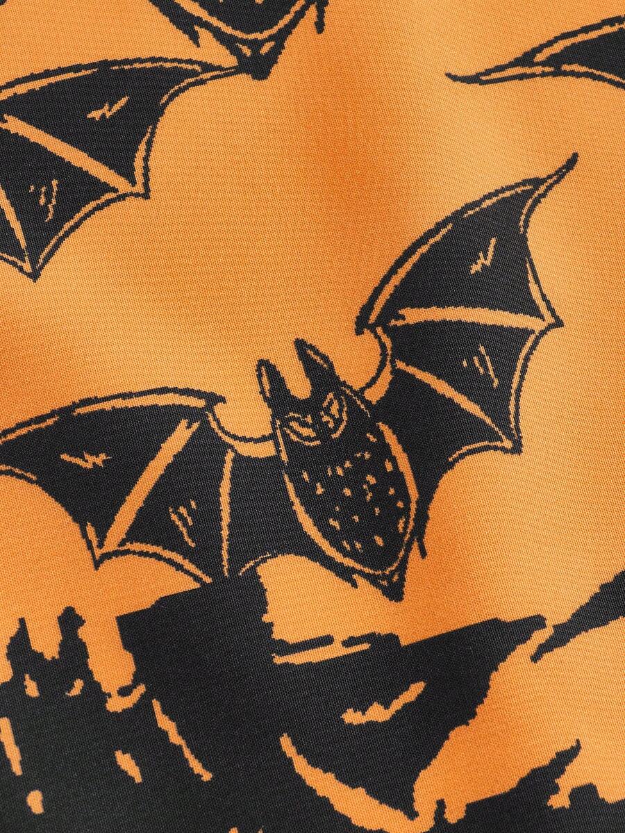 PUNK Plus Size Halloween Dark Punk Rock Bat Print Contrast Color A-Line ...