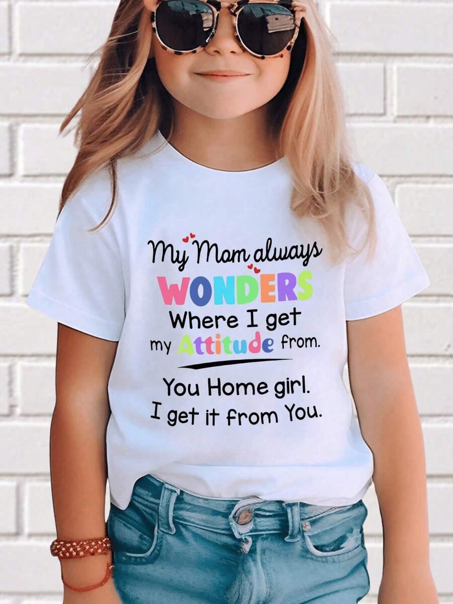 Young Girl Casual Slogan Printed Short Sleeve T-Shirt | SHEIN USA