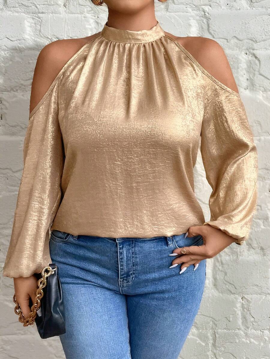 Celure Plus Size Elegant Metal Collar Halter Neck Shirt For Spring & Summer For New Year Holiday ...