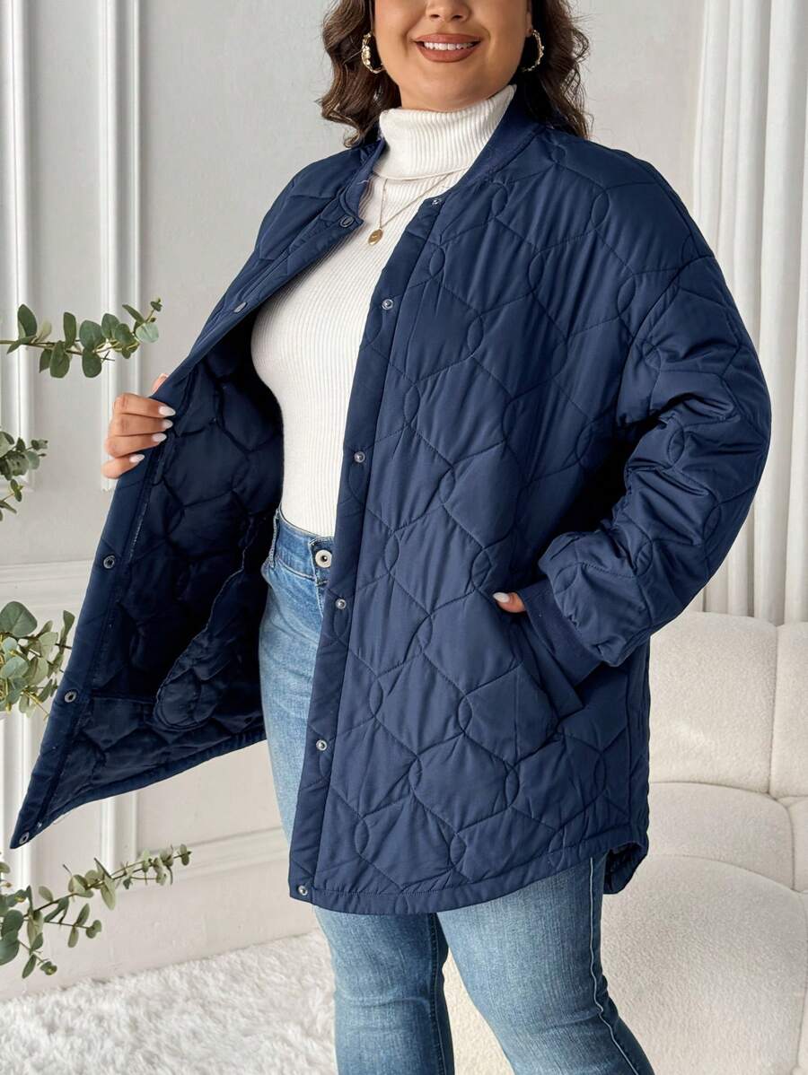 SHEIN LUNE Plus Size Quilted Thermal Control Quilted Loose Padded Coat ...