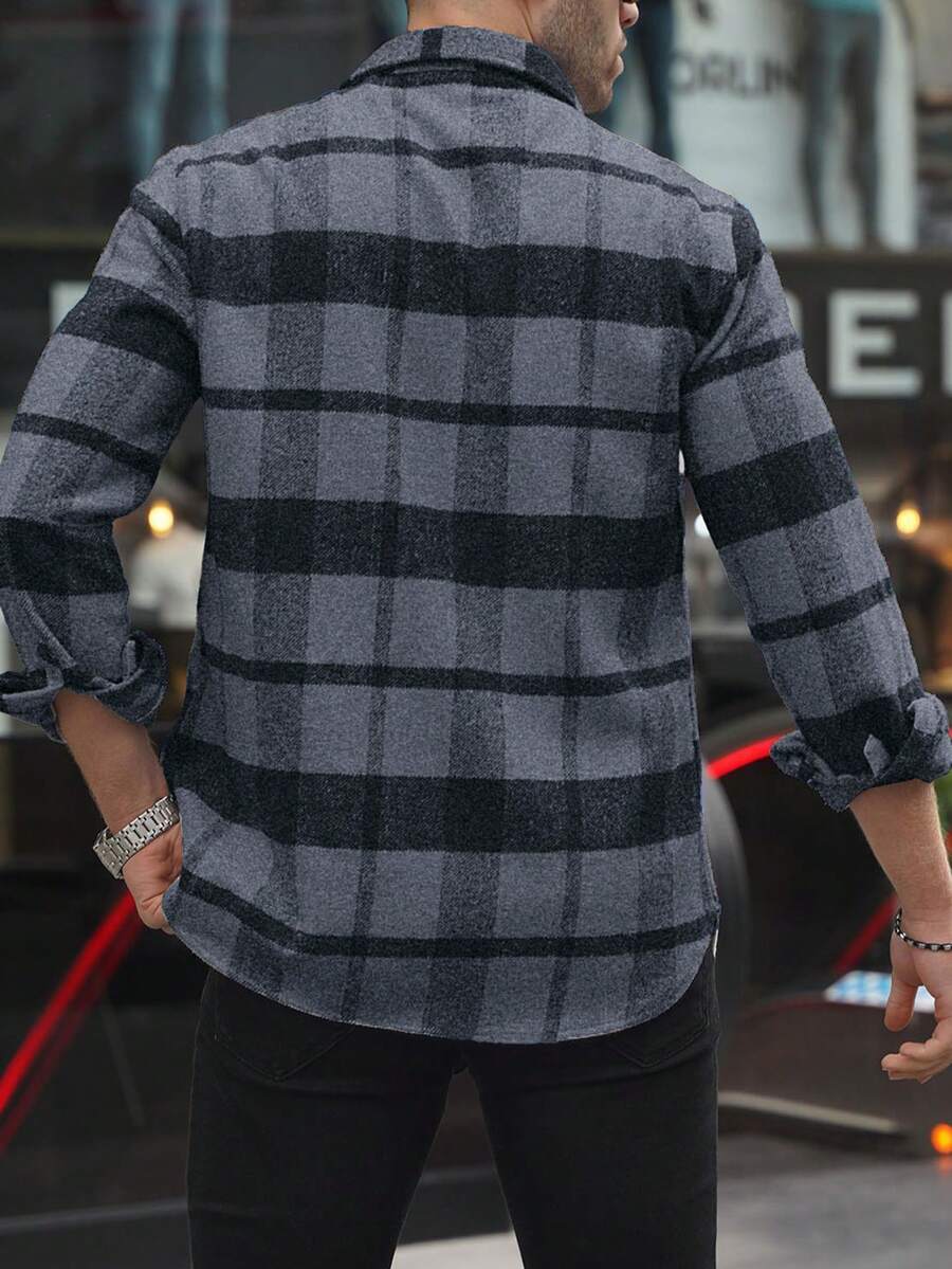 Manfinity Dauomo Men's Plaid Long Sleeve Shacket | SHEIN USA