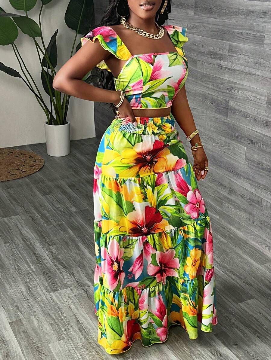 SHEIN Slayr Colorful Floral & Tropical Leaf Print Camisole Top And Long ...