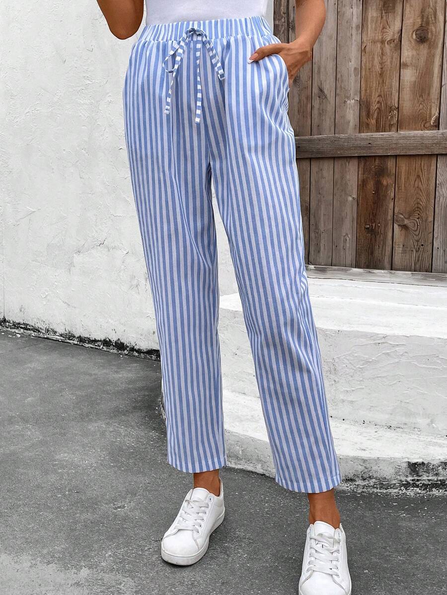 SHEIN LUNE Women Striped Print Drawstring Pants | SHEIN USA