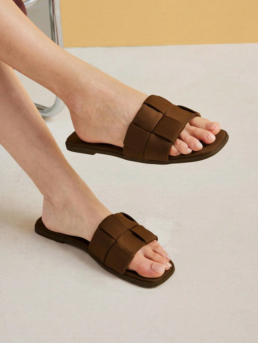 MOTF PREMIUM COMFORTABLE MINIMALIST WOVEN BROWN LADIES' FLAT SANDALS ...