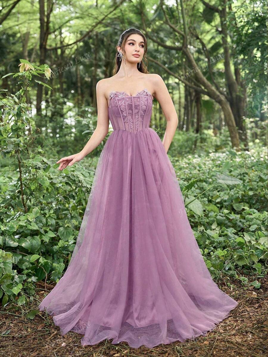 Faeriesty Faeriesty Luxe Back Lace Up Formal Tube Prom Dress | SHEIN South Africa