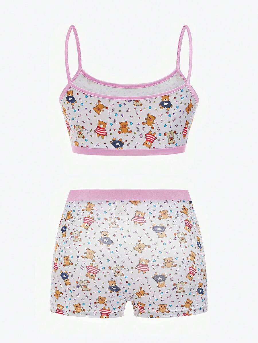 Tween Girl New Design Bear Printed Simple Stylish Camisole And Shorts ...