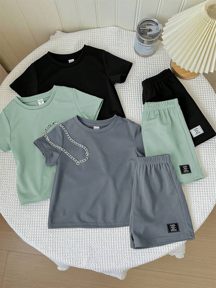 SHEIN 3pcs/Set Young Boy Summer Clothes, Includes Metallic Pendant ...