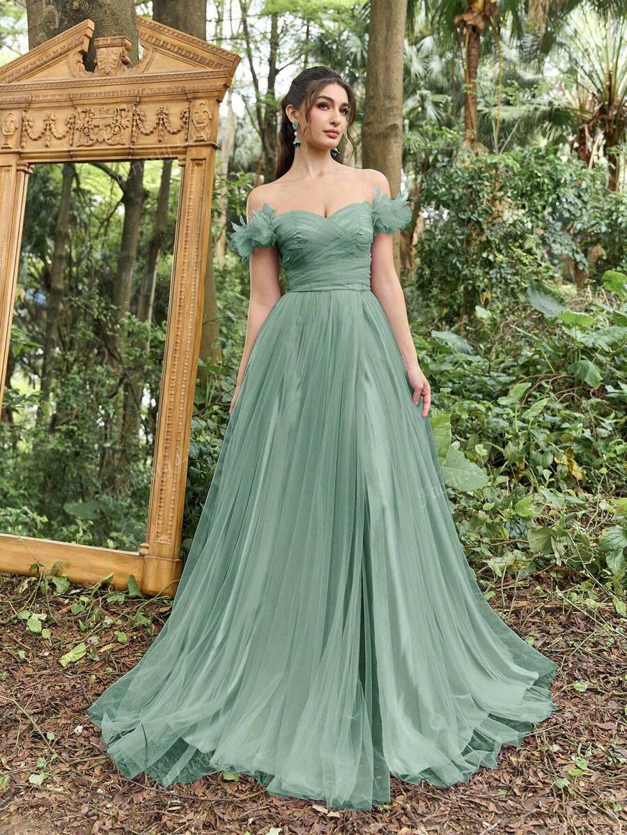 Faeriesty Gorgeous Elegant Off-Shoulder Netted Evening Gown With High ...