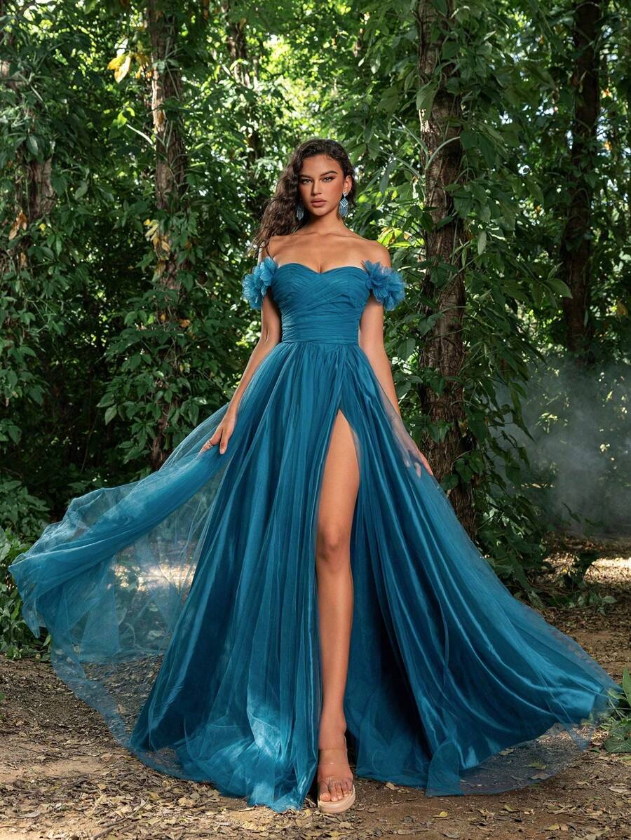 Faeriesty Gorgeous Elegant Off-Shoulder Netted Evening Gown With High ...