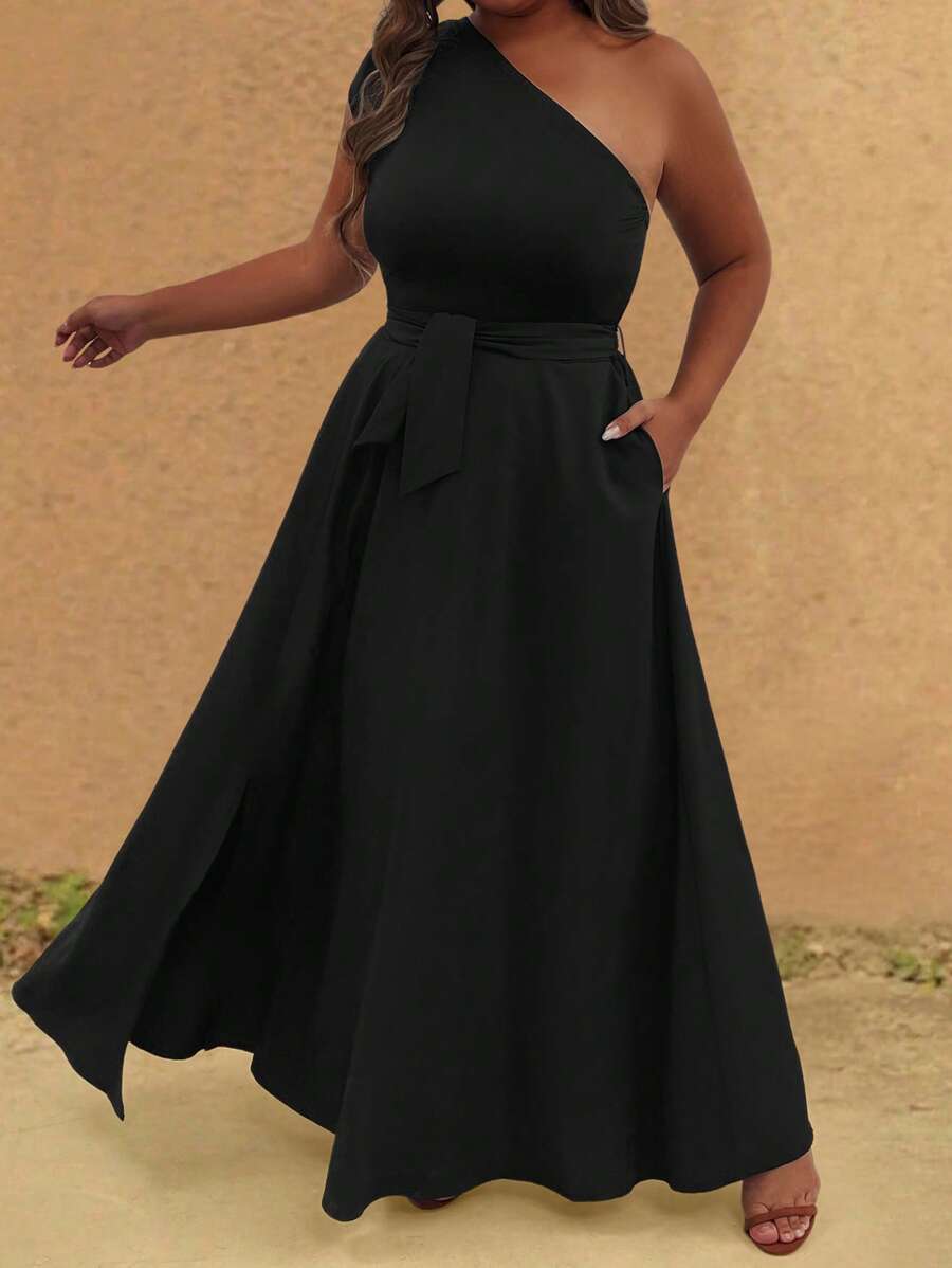 SHEIN Holidaya Plus Size Classic High-End Black Sleeveless Midi Dress ...