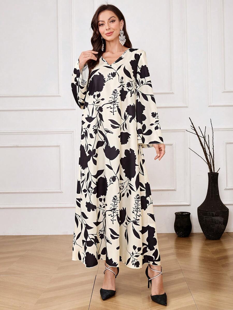 SHEIN Najma Women's Floral Print Turkish Maxi Dress Traditional Modest ...