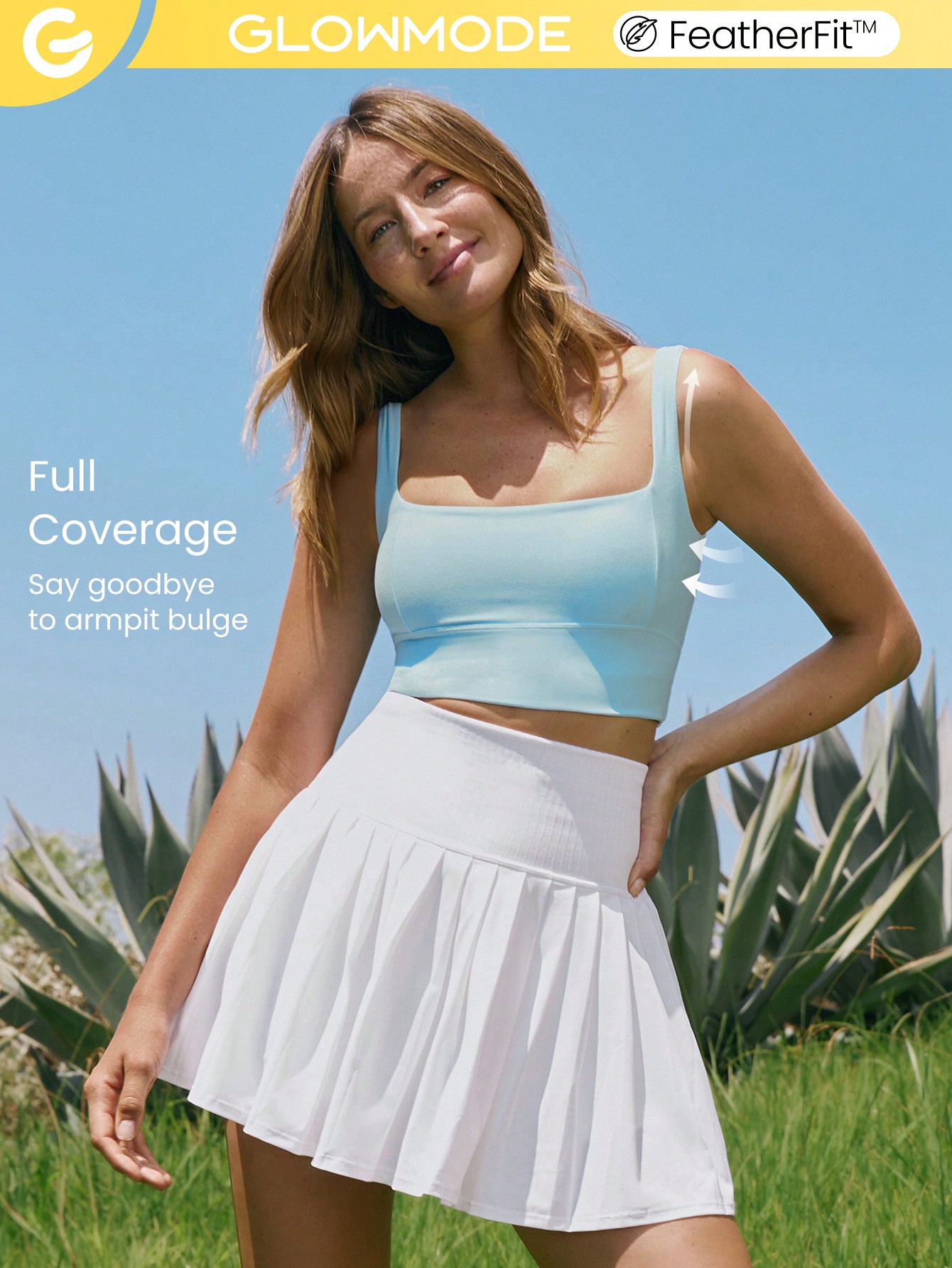 GLOWMODE FeatherFit™ Full Coverage Side Support สปอร์ตบราคอเหลี่ยม รองรับแสงน้อย โยคะทุกวัน ...